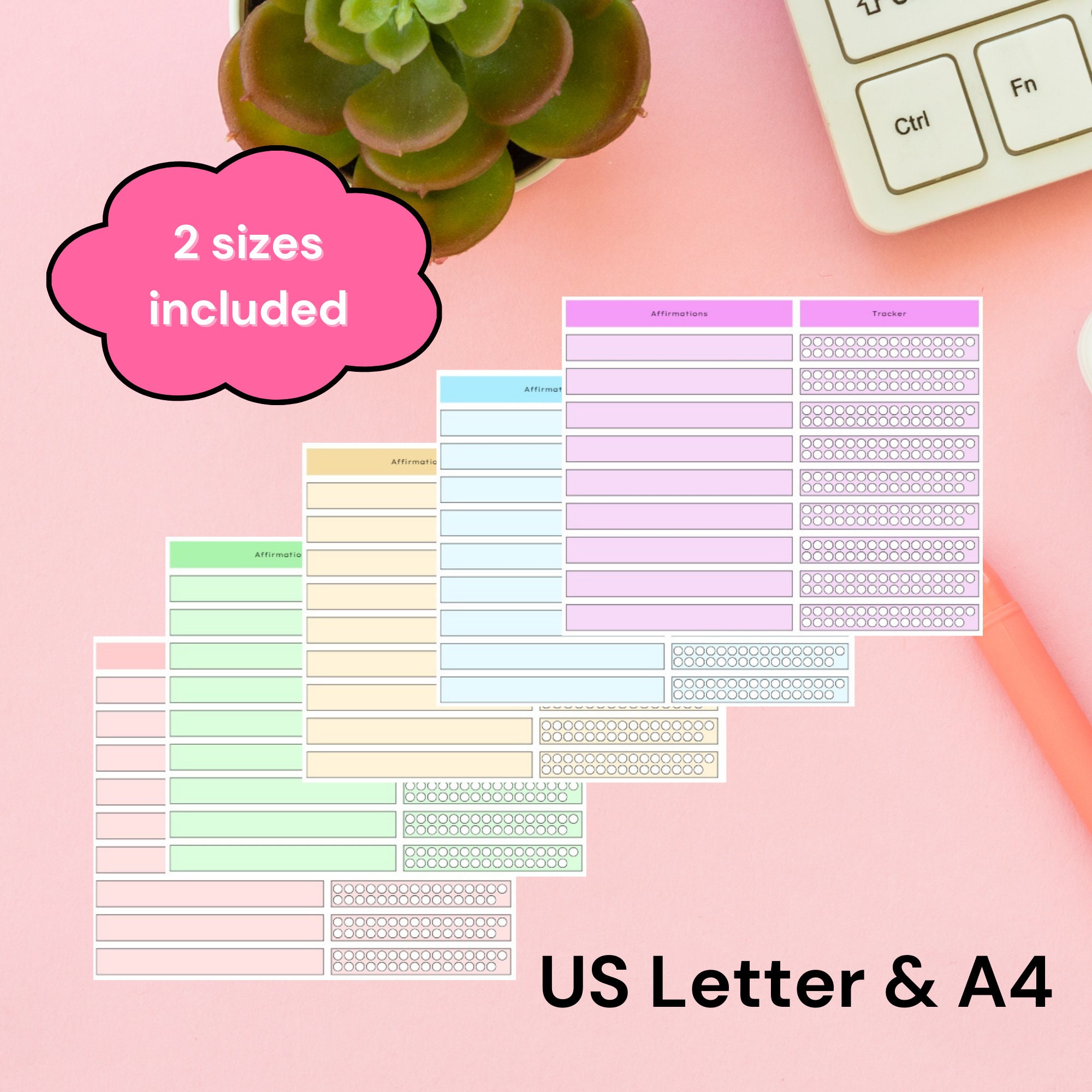 Printable Pastel Rainbow Positive Affirmation Tracker for Monthly ...