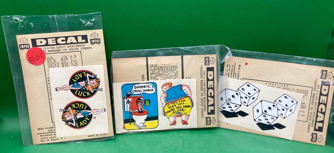 Vintage IMPKO Water Transfer Decals "lady Luck, "dice" Goodbye Cruel ...