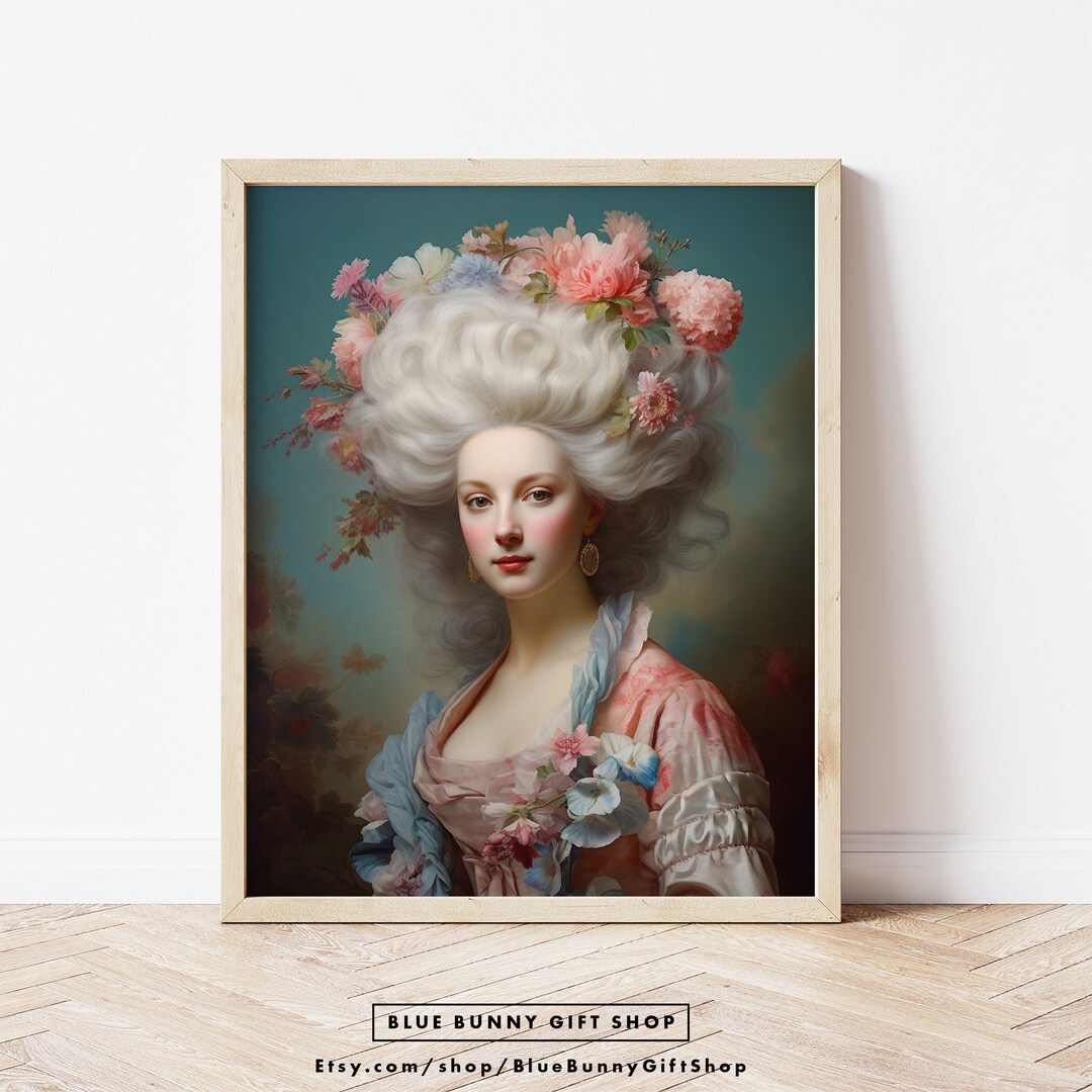 Marie Antoinette Art Print, Rococo Lady With Flowers Oil Painting, 18th ...