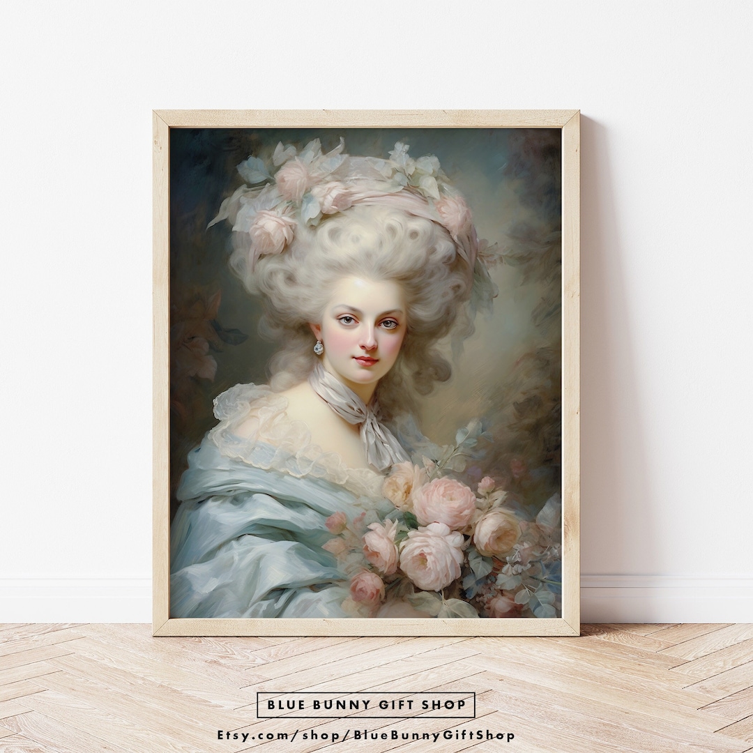 Soft Pastel Marie Antoinette Art Print, Rococo Lady With Flowers Oil ...