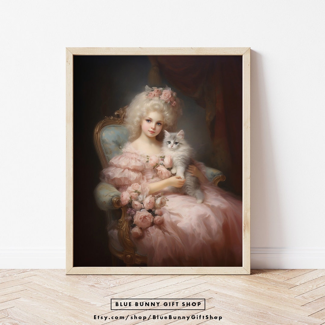 Rococo Girl With Kitten Art Print, Baroque 18th Century Oil Painting ...