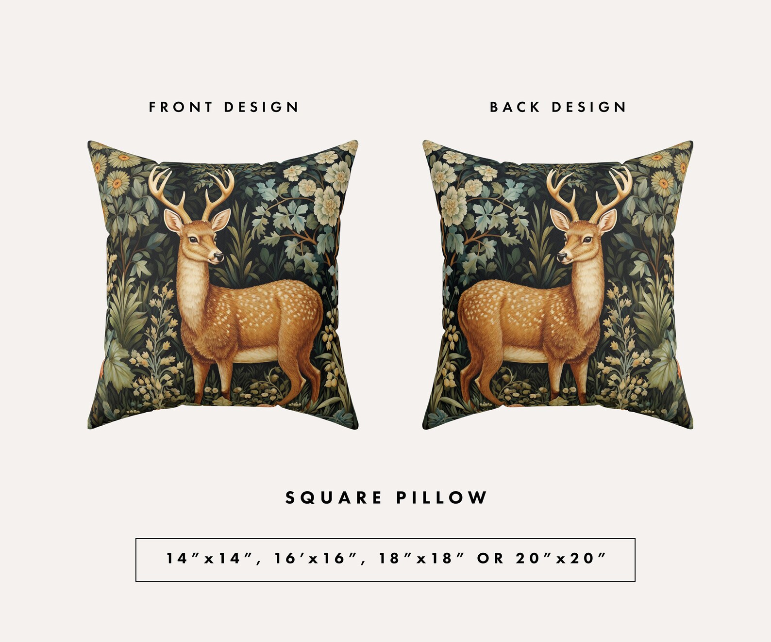 William Morris Style Deer Pillow, Vintage Botanical Woodland Cushion - Etsy