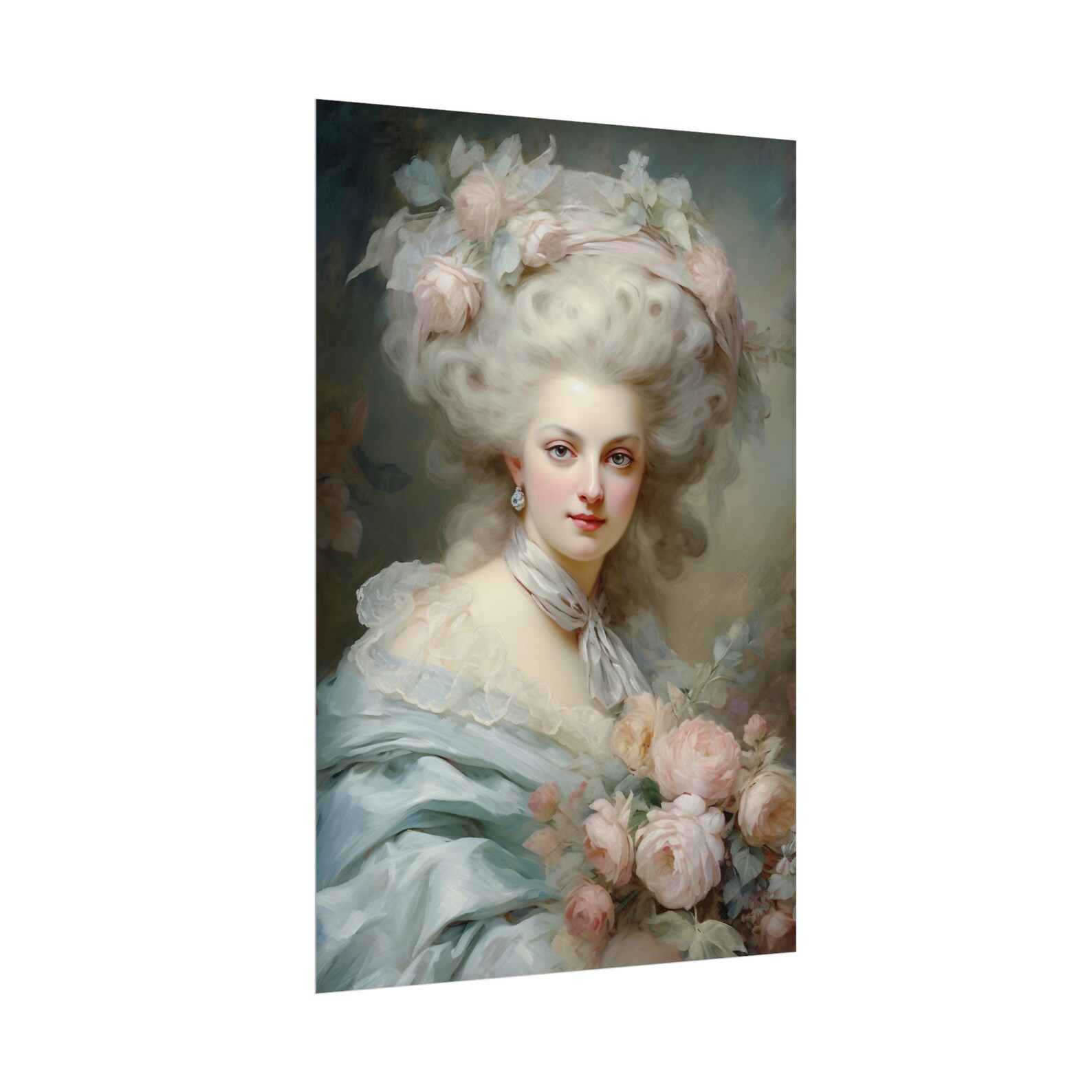 Soft Pastel Marie Antoinette Art Print, Rococo Lady With Flowers Oil ...