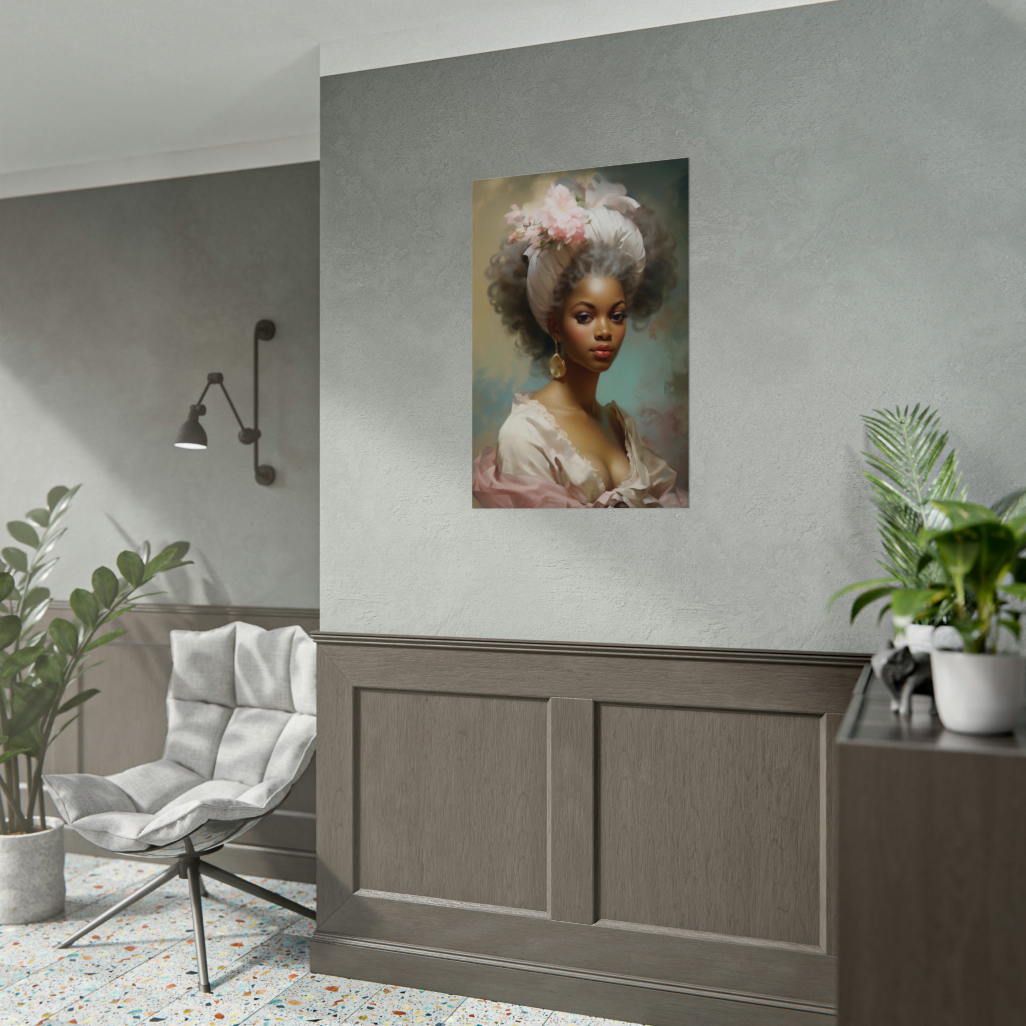 Rococo African Beauty Art Print, Baroque Oil Painting Wall Art Print ...