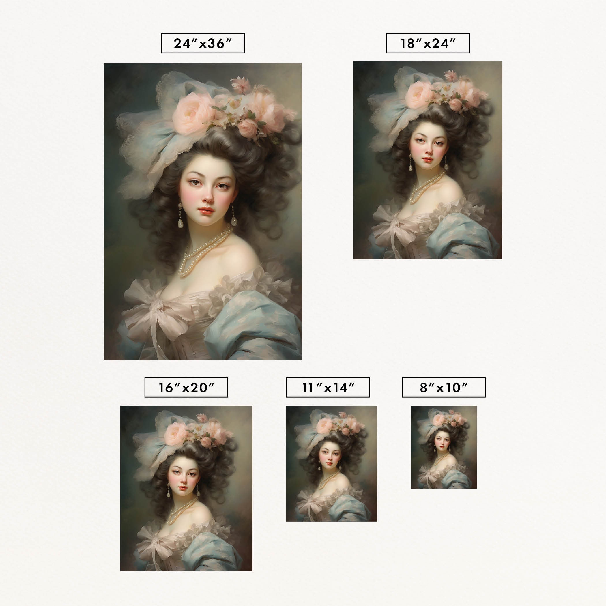 Rococo Eurasian Beauty Art Print, Baroque Oil Painting Wall Art Print ...