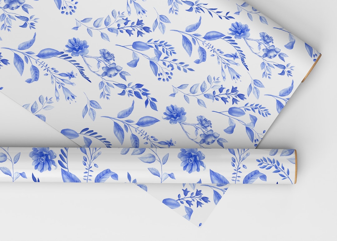 Blue and White Porcelain Wrapping Paper Chinoiserie Floral Garden ...