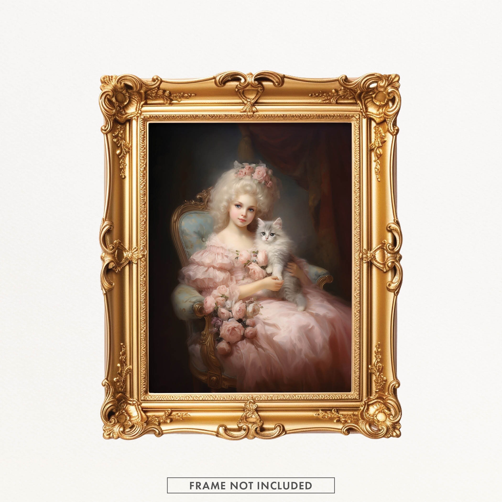 Rococo Girl With Kitten Art Print, Baroque 18th Century Oil Painting ...