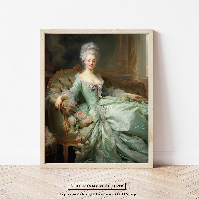 Rococo Lady in Sage Green Dress Art Print, Vintage Marie Antoinette ...