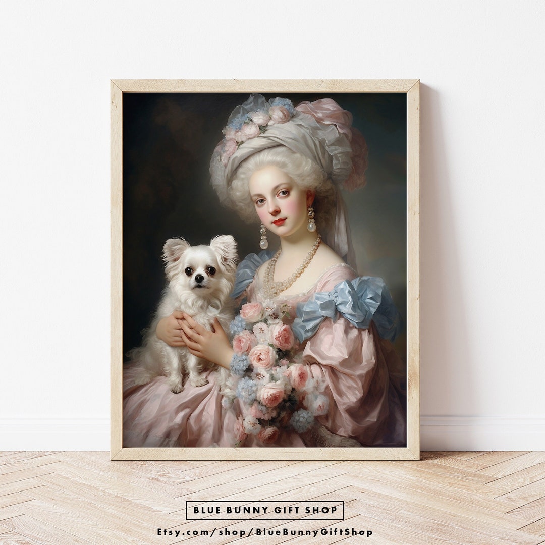 Marie Antoinette With Dog Art Print, Rococo Wall Decor, Baroque Oil ...