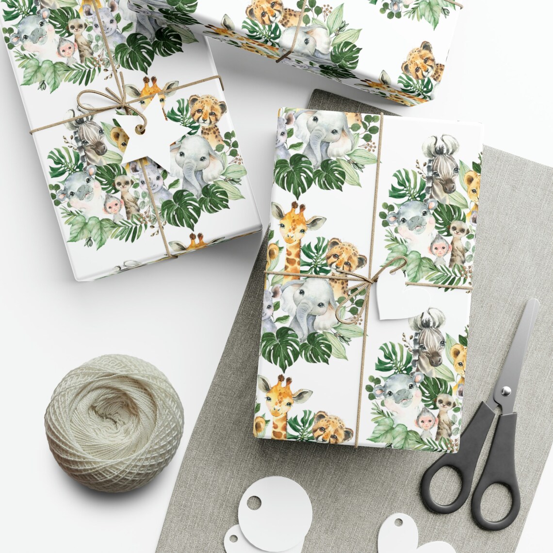 Cute Safari Animals Wrapping Paper Greenery Jungle Wild One - Etsy
