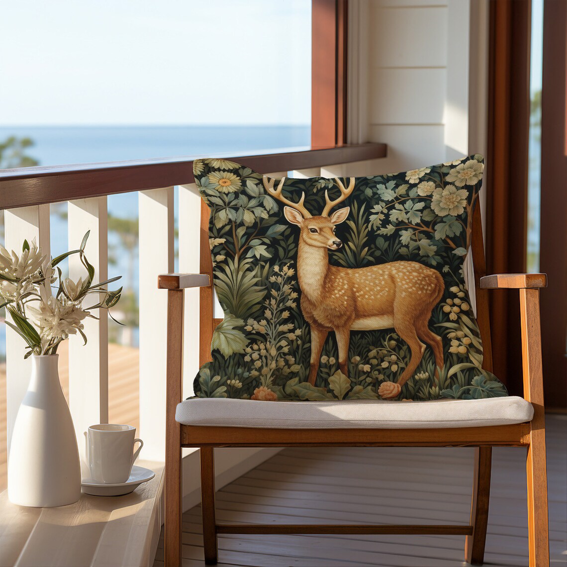 William Morris Style Deer Pillow, Vintage Botanical Woodland Cushion - Etsy