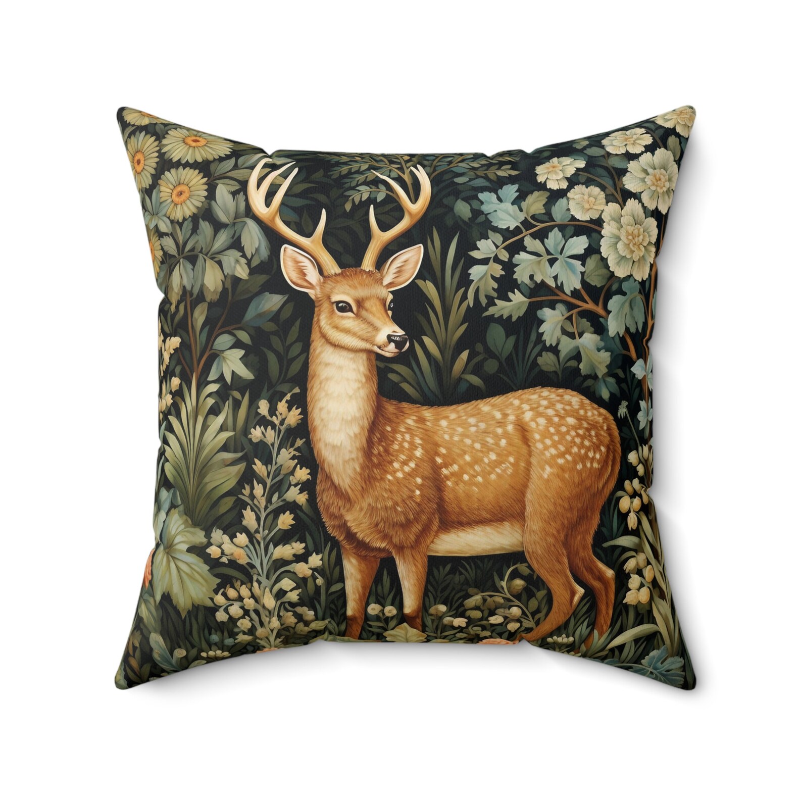 Whimsical Deer Pillow Vintage Forest William Morris-inspired Decorative ...
