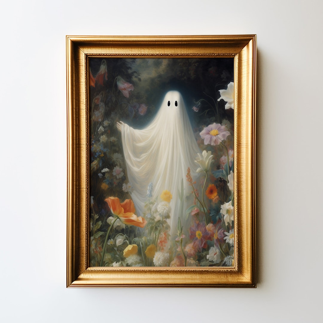 Vintage Ghost Digital Wall Art, Halloween Home Decor, Spooky Flower ...