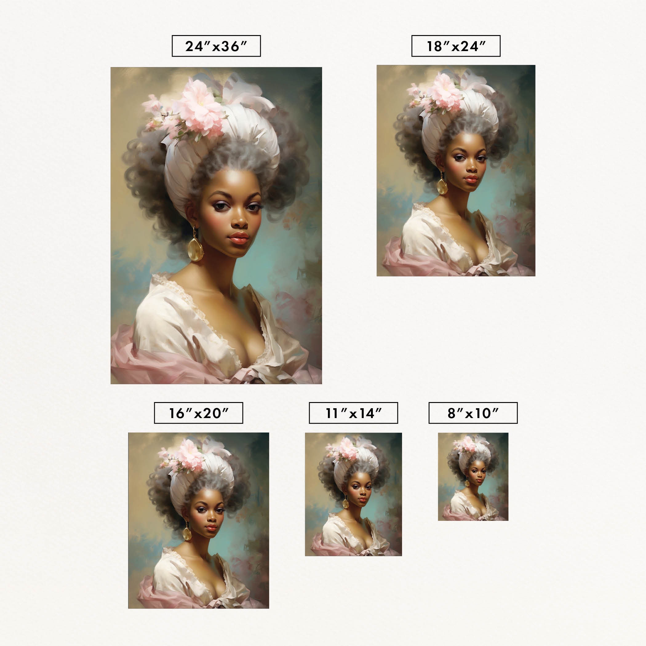 Rococo African Beauty Art Print, Baroque Oil Painting Wall Art Print ...