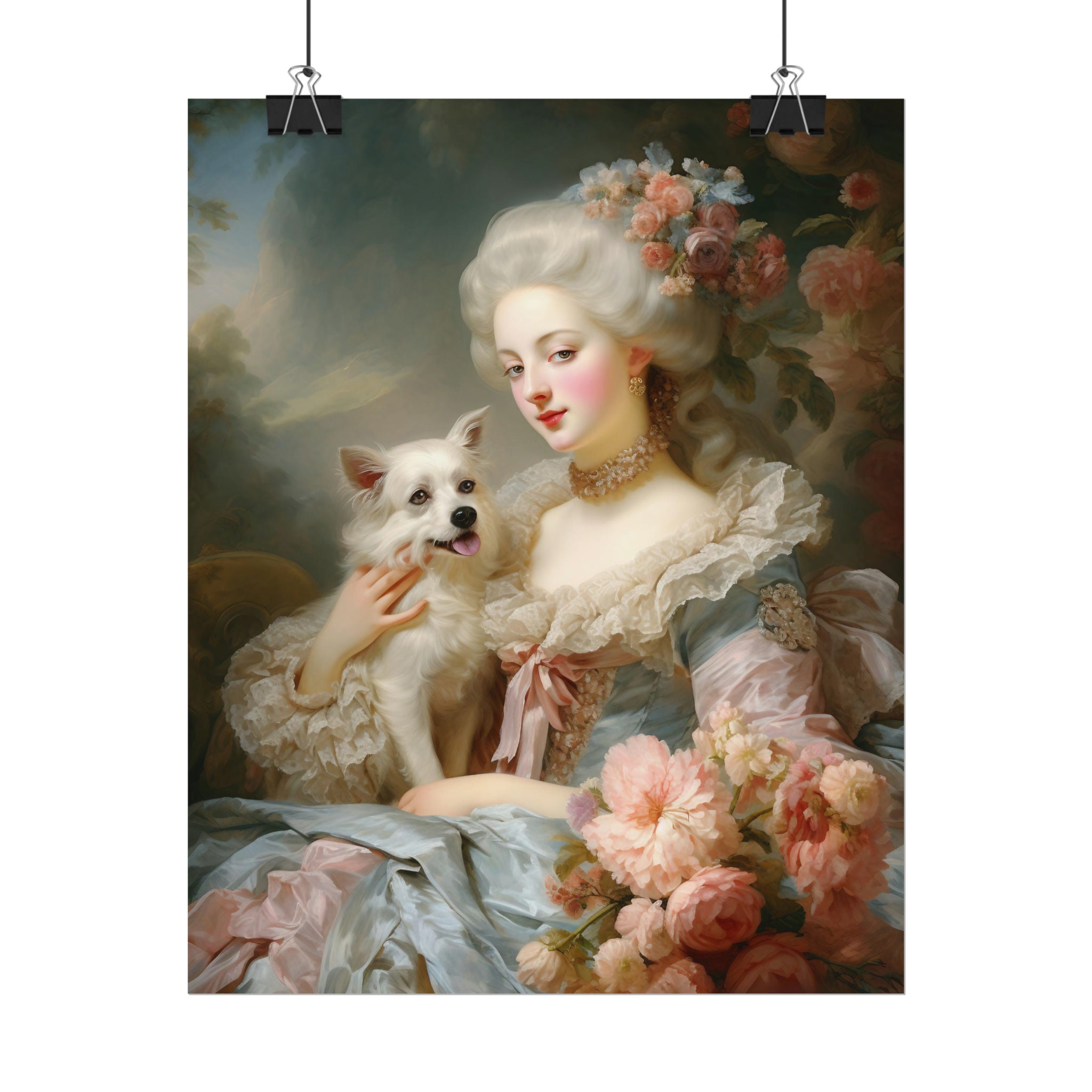 Marie Antoinette With Dog Art Print, Rococo Princess With Flowers Oil ...
