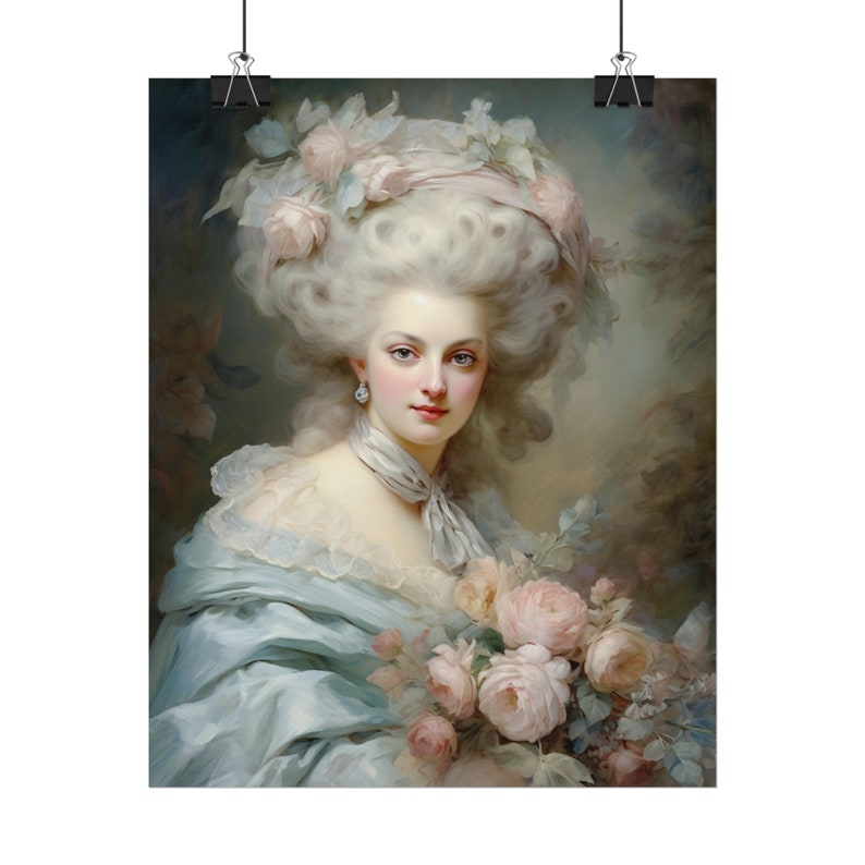 Soft Pastel Marie Antoinette Art Print, Rococo Lady With Flowers Oil ...