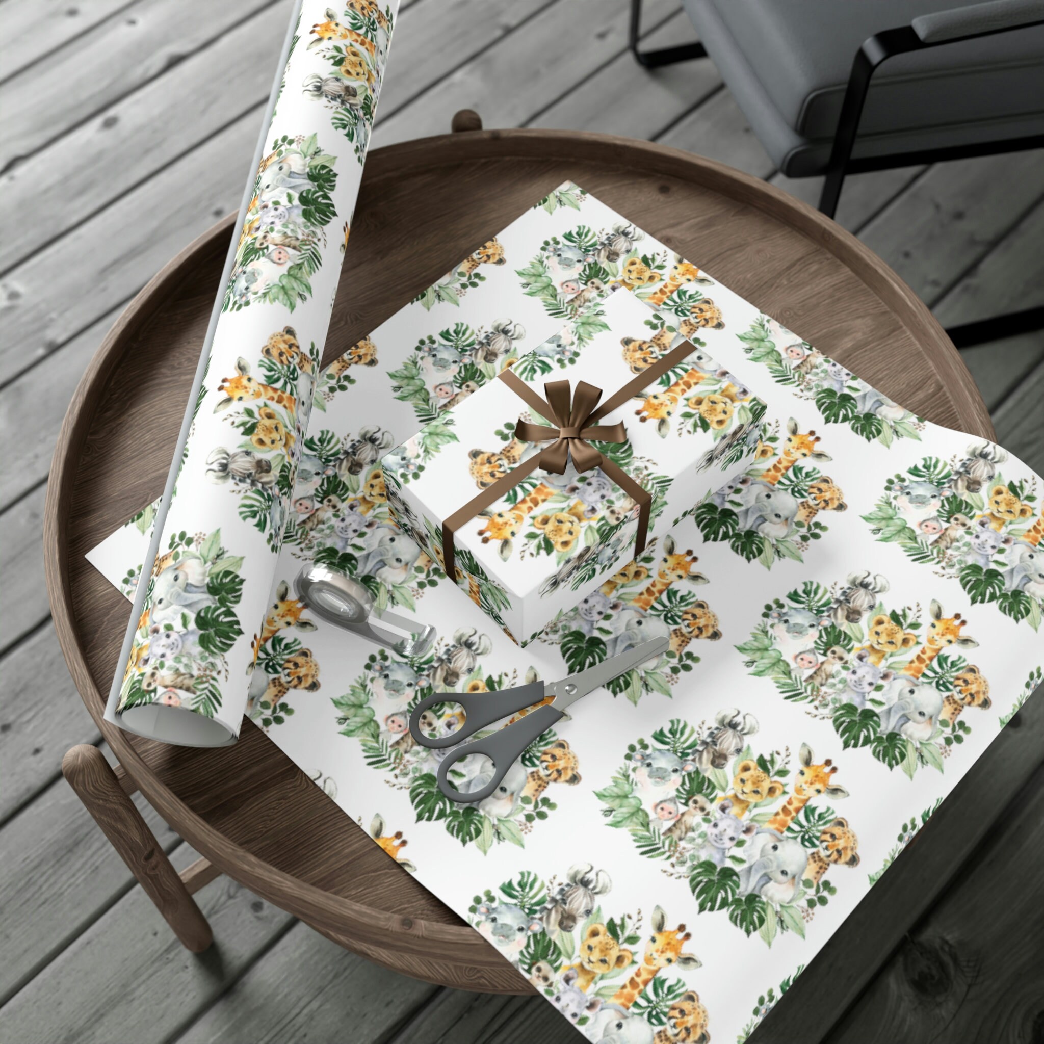 Cute Safari Animals Wrapping Paper Greenery Jungle Wild One - Etsy