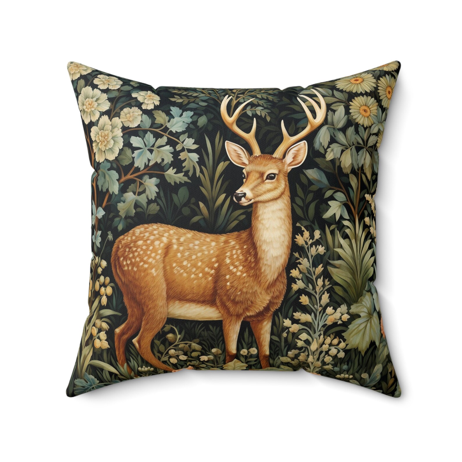 Whimsical Deer Pillow Vintage Forest William Morris-inspired Decorative ...