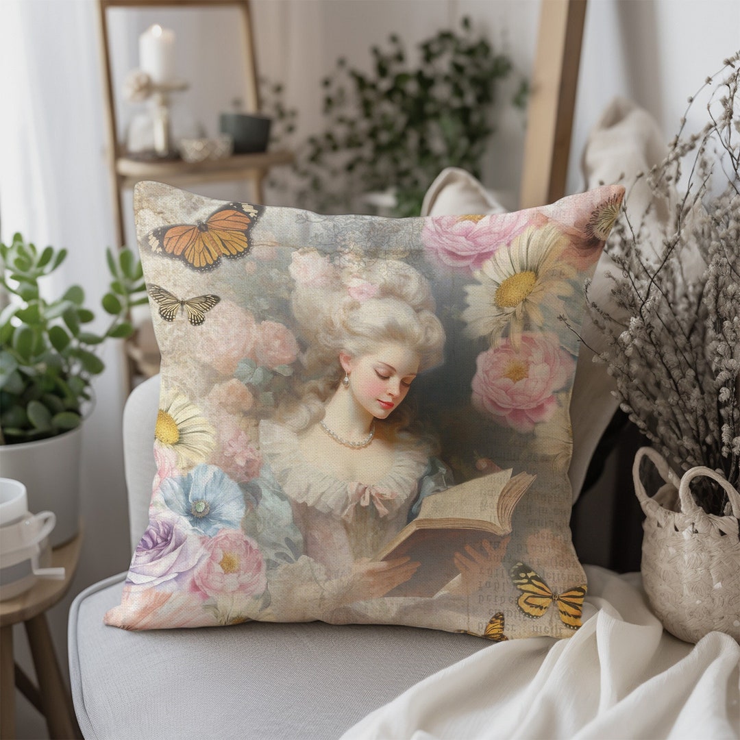 Vintage Rococo Lady Pillow, Marie Antoinette Floral Cushion, Insert ...