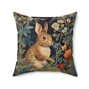 Vintage Rabbit Pillow William Morris Inspired Cushion Forest Bunny ...