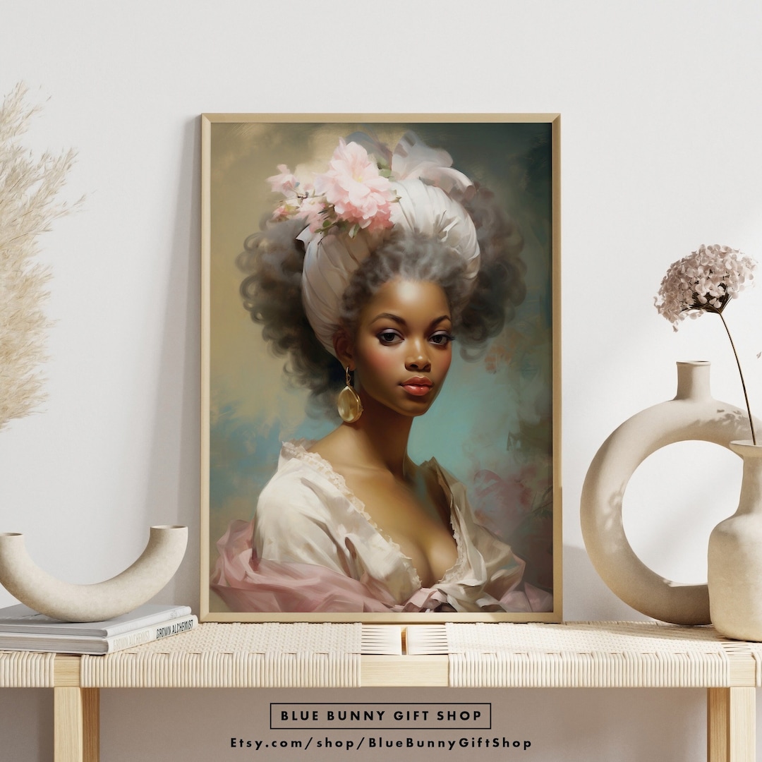 Rococo African Beauty Art Print, Baroque Oil Painting Wall Art Print ...