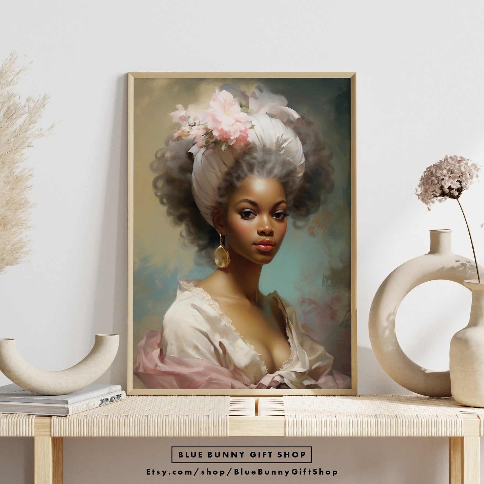 Rococo African Beauty Art Print, Baroque Oil Painting Wall Art Print ...
