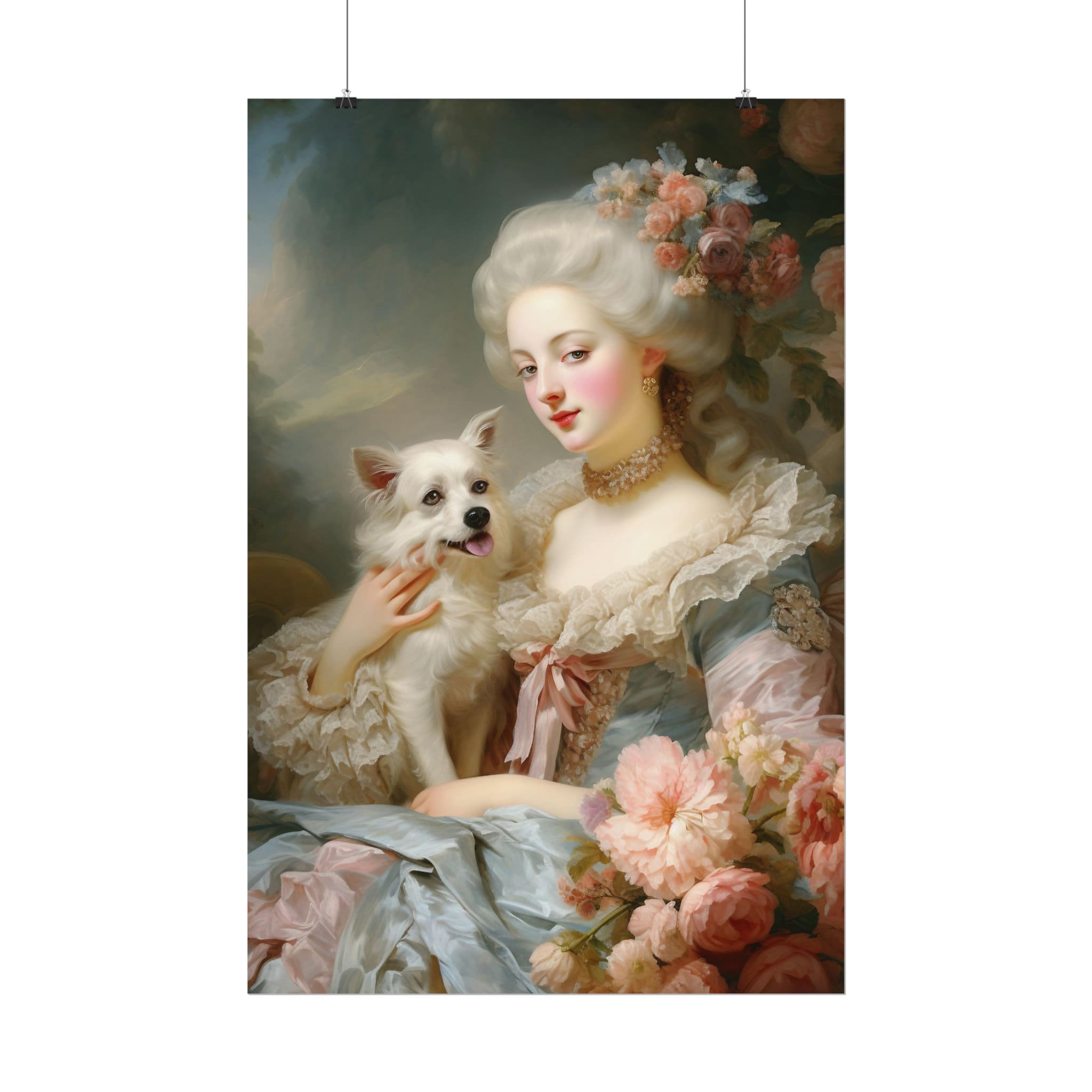 Marie Antoinette With Dog Art Print, Rococo Princess With Flowers Oil ...