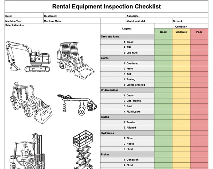Equipment Rental Pre-inspection Checklist for Construction, Landscaping ...