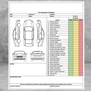 SUV, Sedan, Van and Truck and Pre-detailing Inspection Checklist for ...