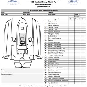 Boat Detailing Checklist: Pre-inspection Form (PDF & Excel) - Etsy