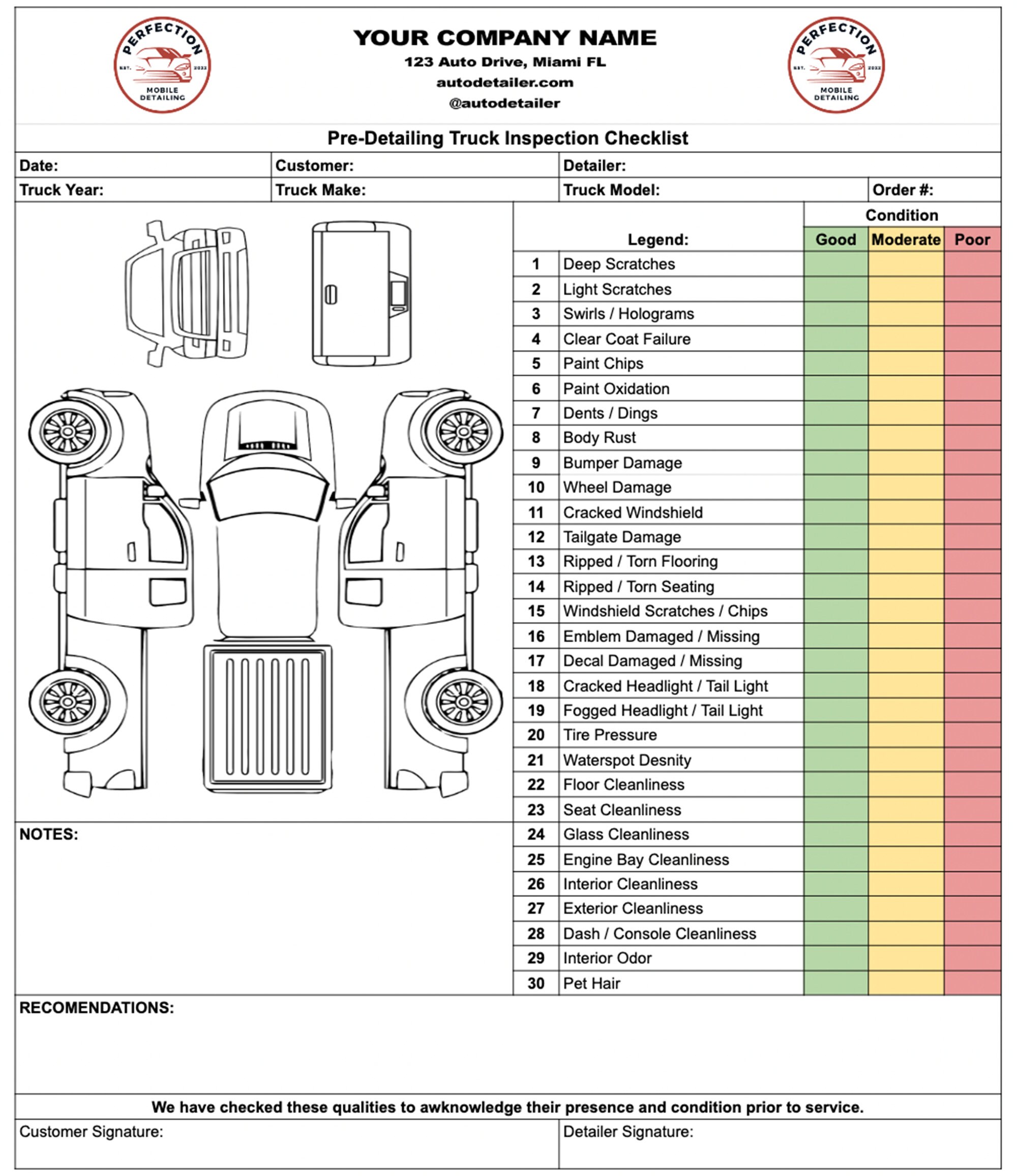 Truck Pre inspection Checklist Auto Detailing Service digital