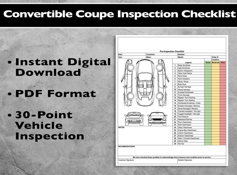 Pre-inspection Convertible Coupe Checklist for Auto Detailers ...