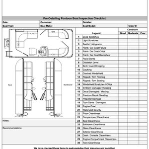 Pre-inspection Bundle Boat Checklist Form for Detailing, Service ...