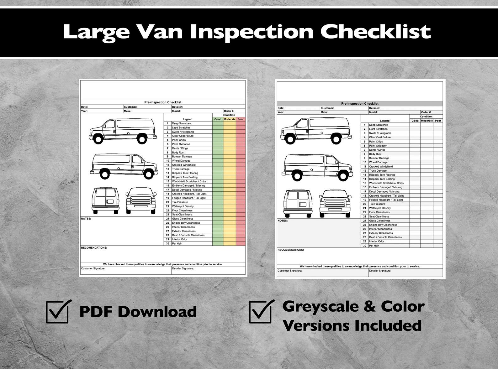 Pre-inspection Van Checklist for Auto Detailers, Dealerships & Service ...