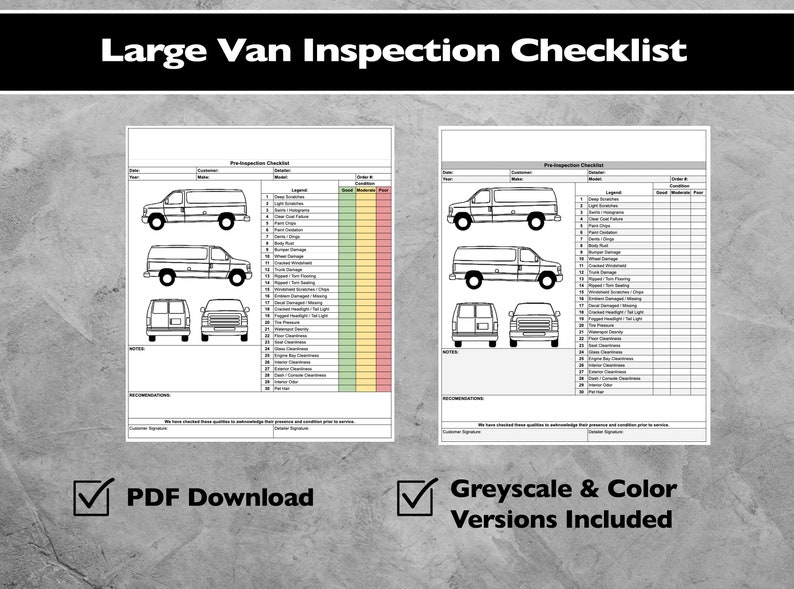Pre-inspection Van Checklist for Auto Detailers, Dealerships & Service ...
