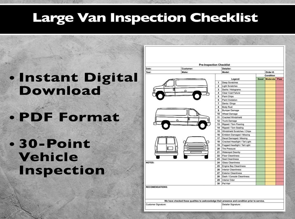 Pre-inspection Van Checklist for Auto Detailers, Dealerships & Service Departments - Etsy