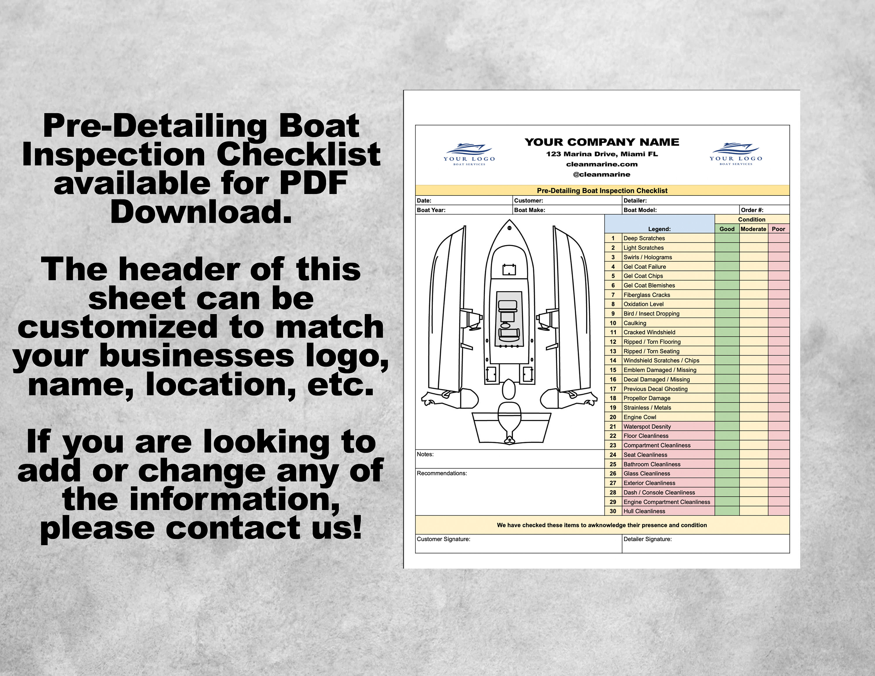 Pre-inspection Boat Detailing Checklist Form for Detailing, Service ... Pre-inspection Boat Detailing Checklist Form for Detailing, Service ...