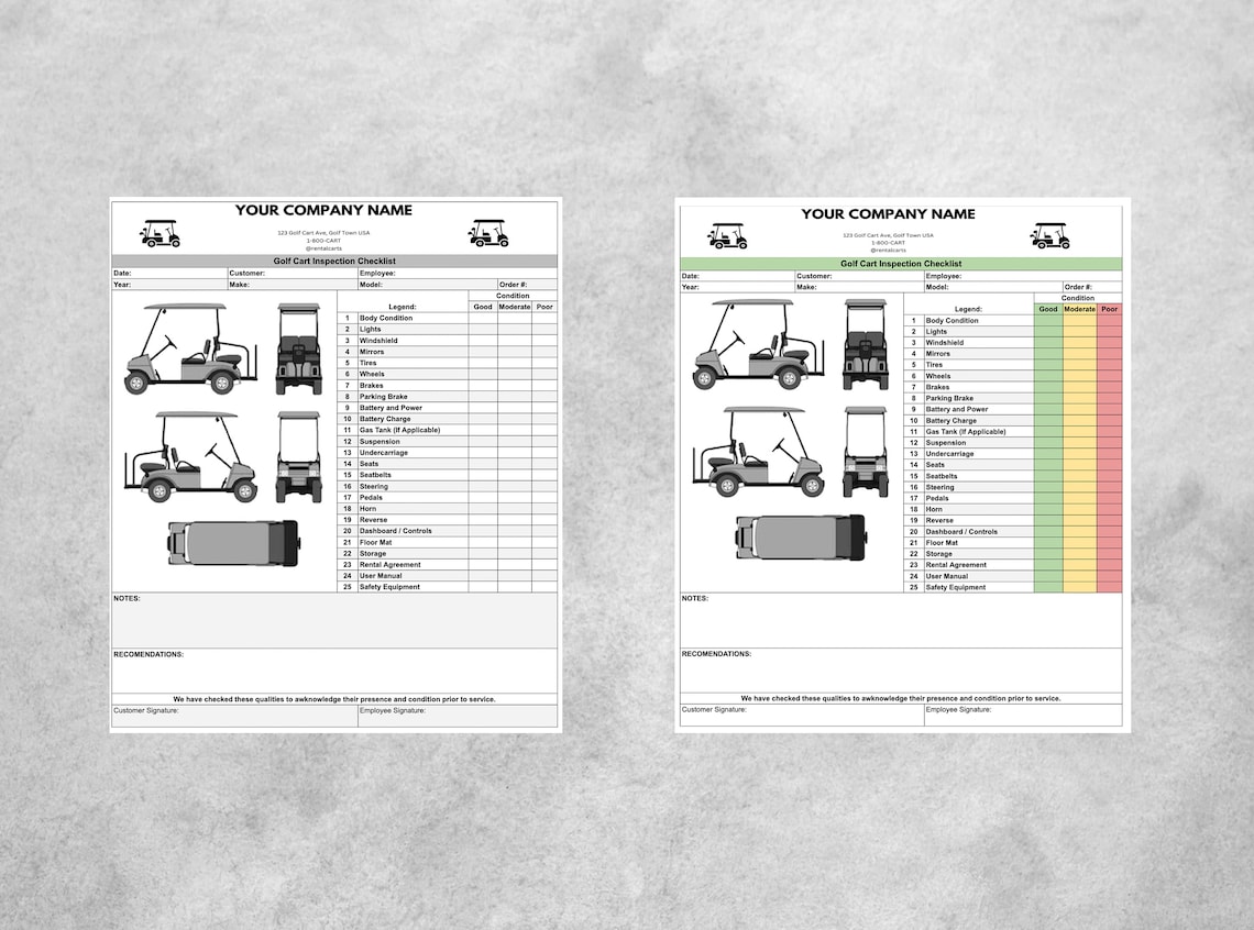 Golf Cart Inspection Checklist for Golf Courses, Country Clubs, Golf ...