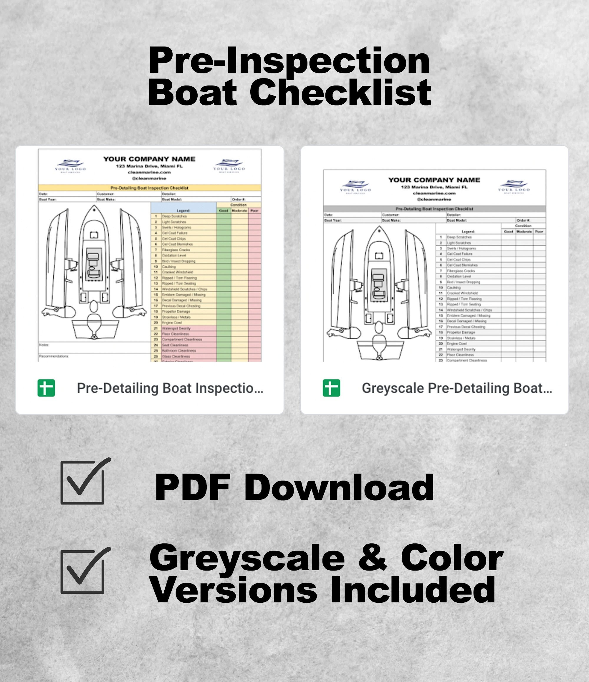 Pre-inspection Bundle Boat Checklist Form for Detailing, Service ...