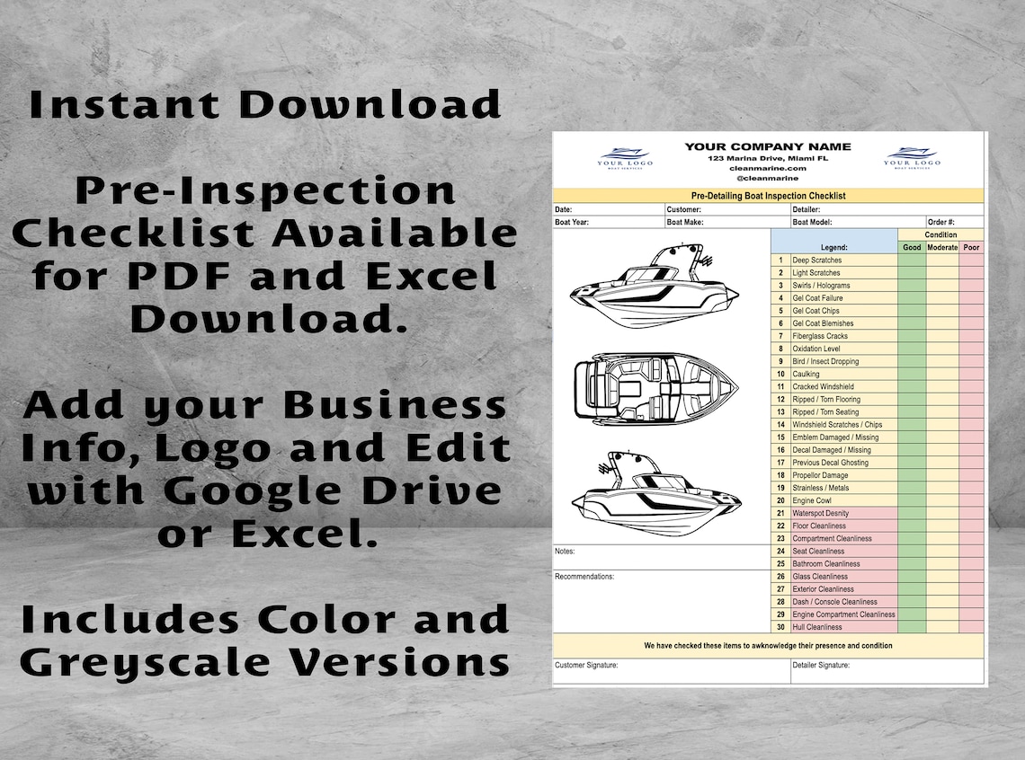 Wakeboat Pre-inspection Boat Checklist Form for Detailing, Service ...