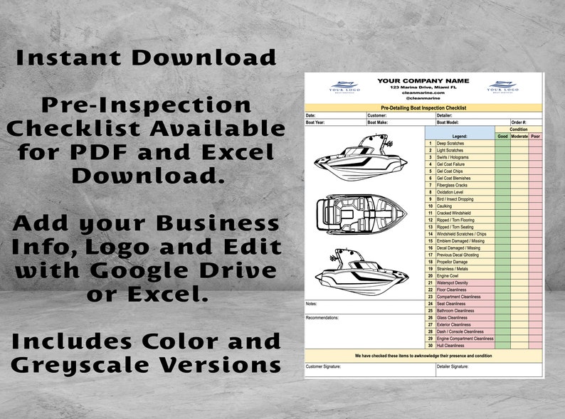 Wakeboat Pre-inspection Checklist Form: Boat Detailing, Service (PDF ...