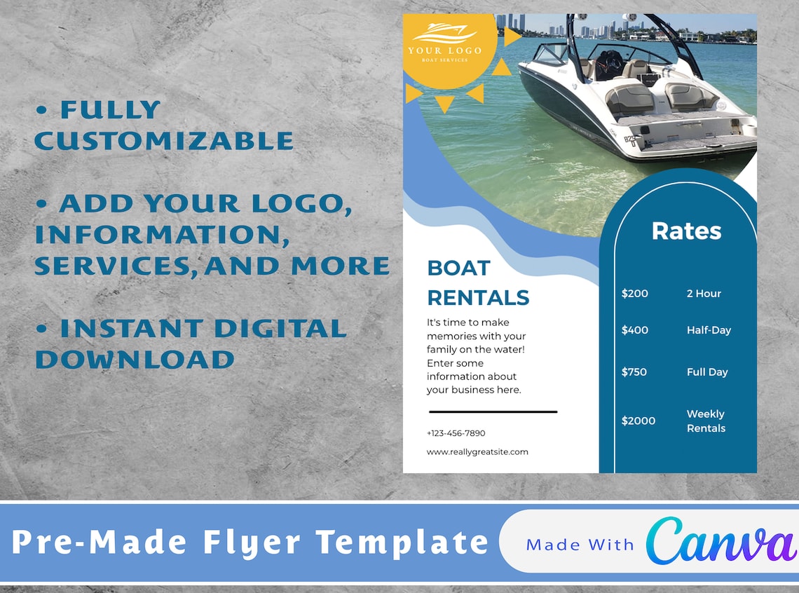 Boat Rental Flyer Customizable Digital Download Canva Template for ...
