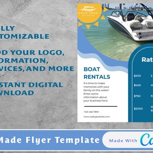 Boat Rental Flyer Customizable Digital Download Canva Template for ...