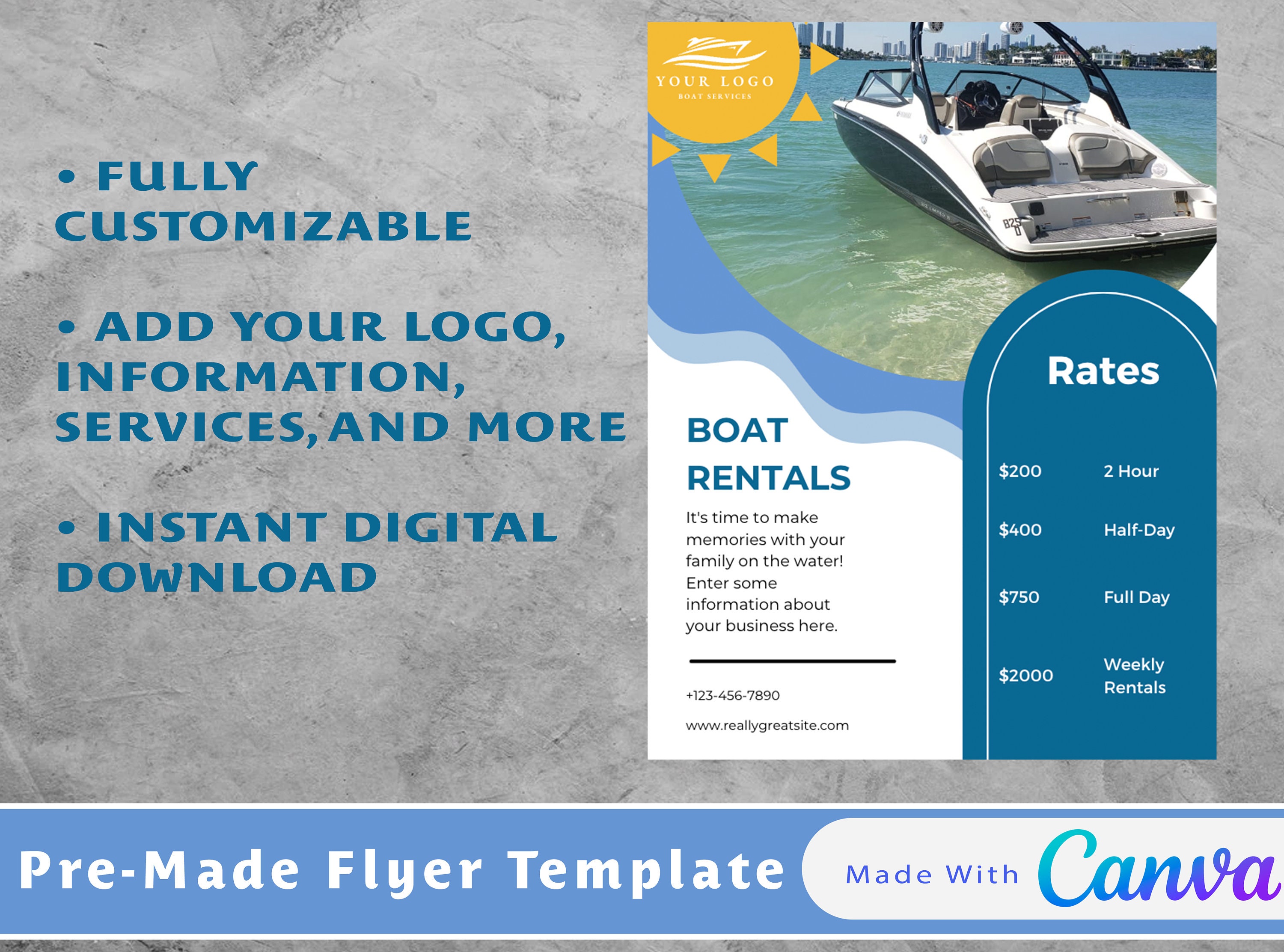 Boat Rental Flyer Customizable Digital Download Canva Template for ...