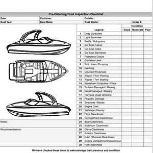Pre-inspection Bundle Boat Checklist Form for Detailing, Service ...