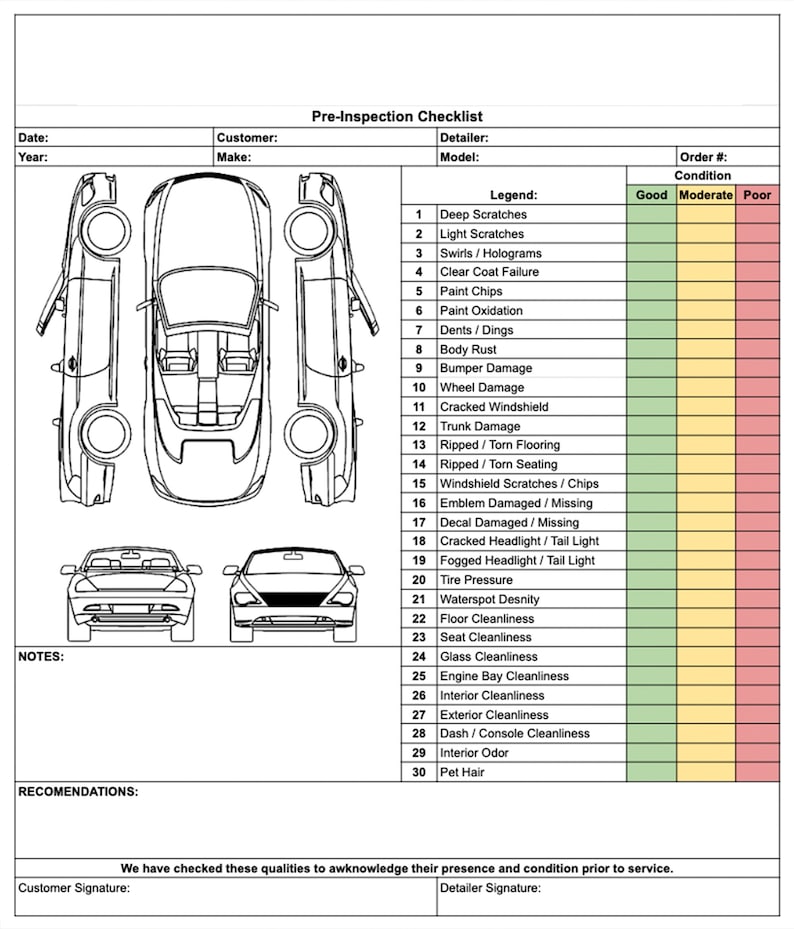Pre-inspection Convertible Coupe Checklist for Auto Detailers ...