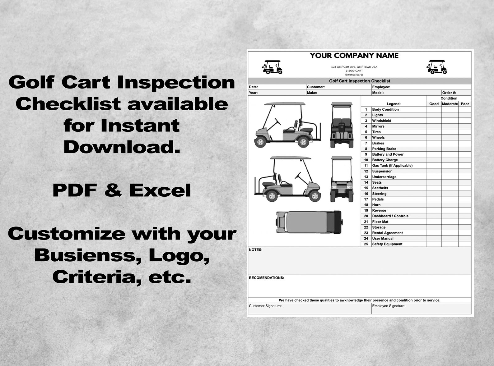Golf Cart Inspection Checklist for Golf Courses, Country Clubs, Golf ...