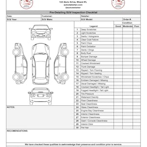 Pre-detailing SUV Inspection Checklist for Auto Detailers, Dealerships ...