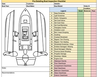 Wakeboat Pre-inspection Boat Checklist Form for Detailing, Service ...