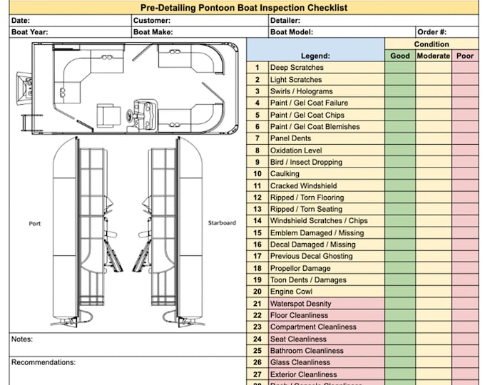 Pre-inspection Pontoon Boat Detailing Checklist Form - Etsy